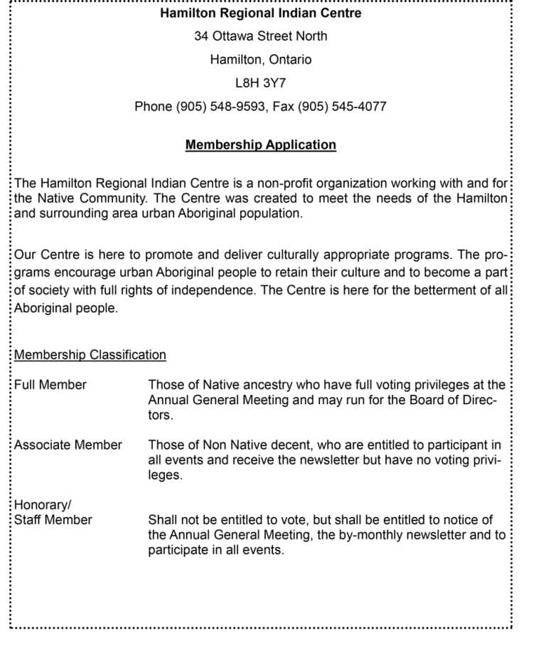Membership Application - Hamilton Regional Indian Centre